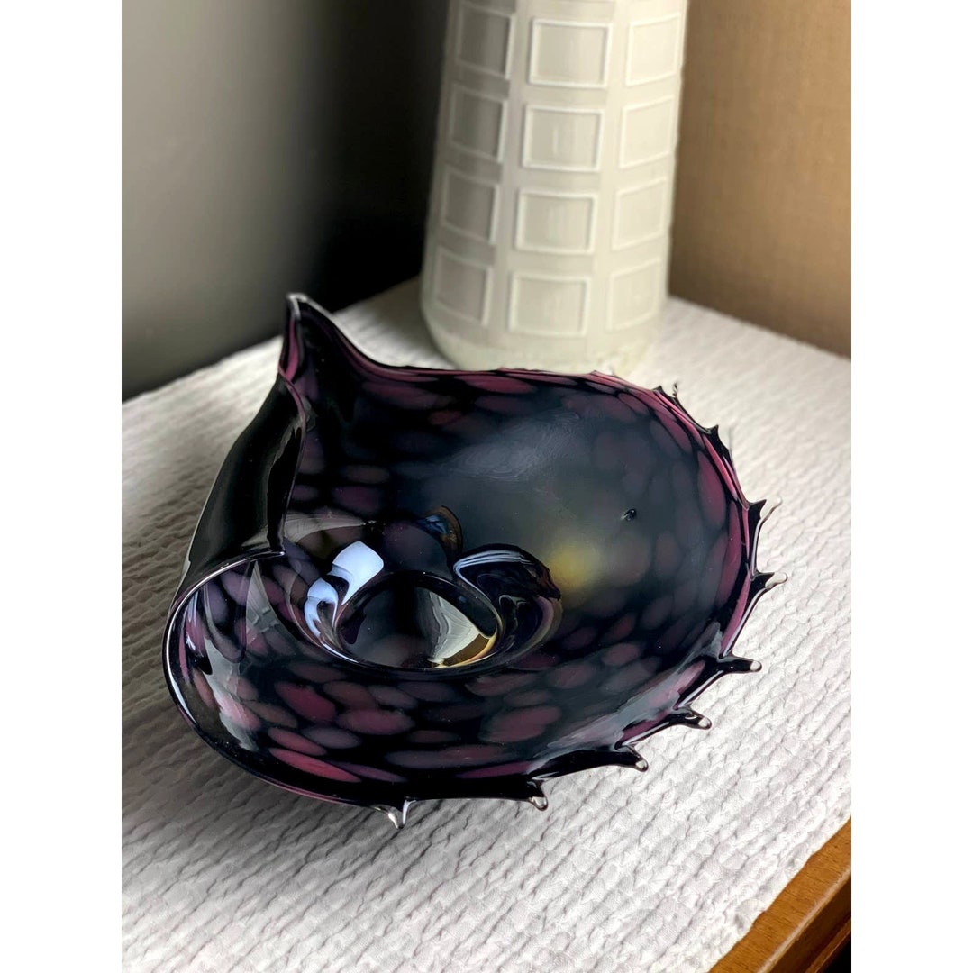 MCM Murano Art Glass Conch Shell Centerpiece Shallow Bowl in Iridescent ...