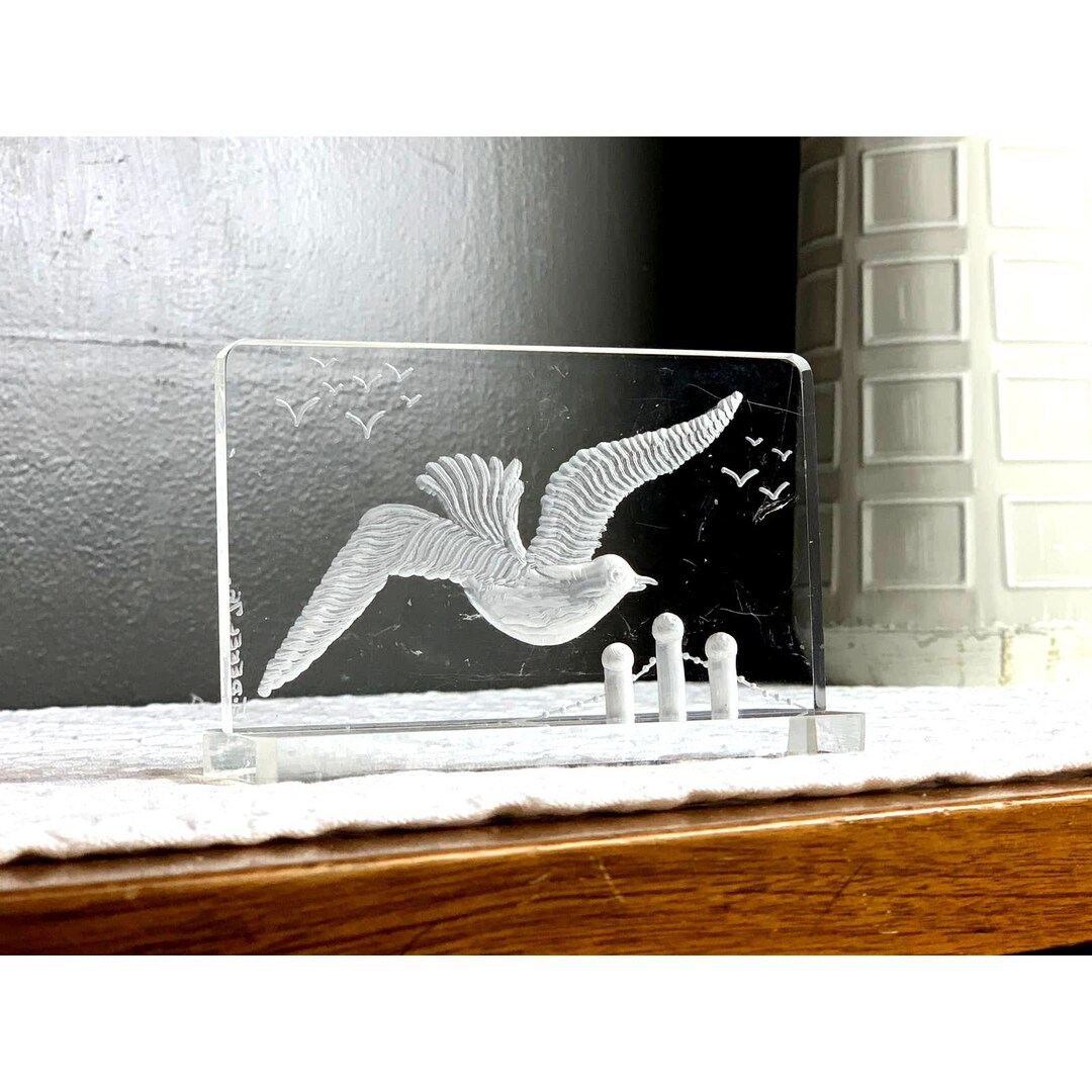 Vintage Emile Dekel french/israel Signed Engraving of Bird on Lucite ...