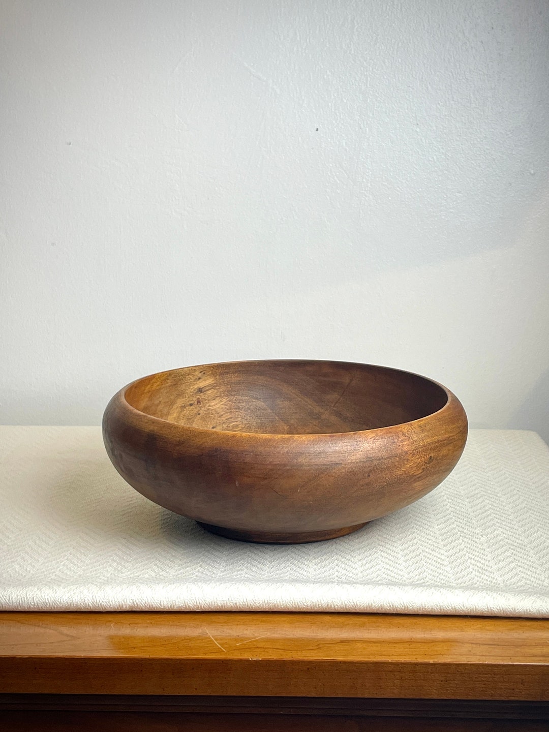 MCM Turned Walnut Wood Low Profile Bowl, Mid Century Modern ...