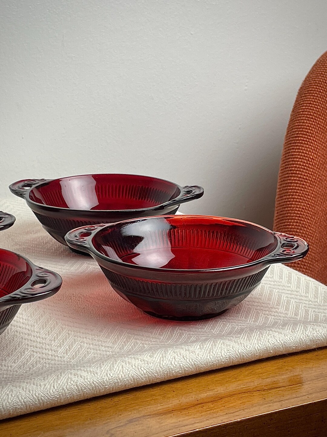 Depression Glass Ruby Red Dessert Bowls, Coronation by Anchor Hocking ...