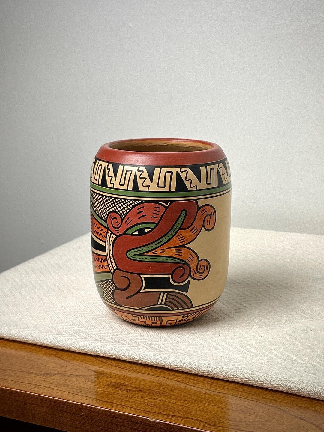 Quetzalcoatl Latin American Art Pottery Vessel Vintage Hand Painted ...