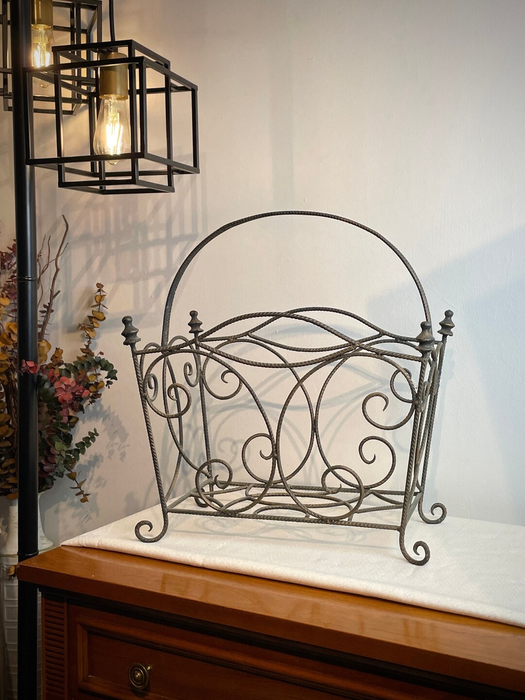 French Art Nouveau Wrought Iron Magazine Rack, Vintage Tooled Iron ...