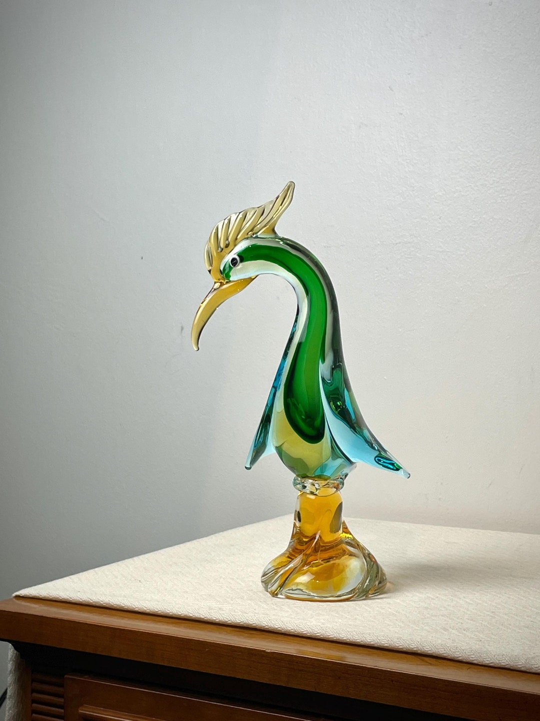 MCM Art Glass Bird Statue 12 Inch Murano Style Attributed to Jordan ...