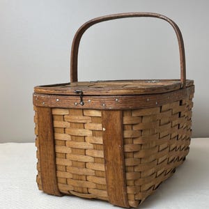 Antique Oak Splint New England Picnic Basket by the Shelton Basket Co ...