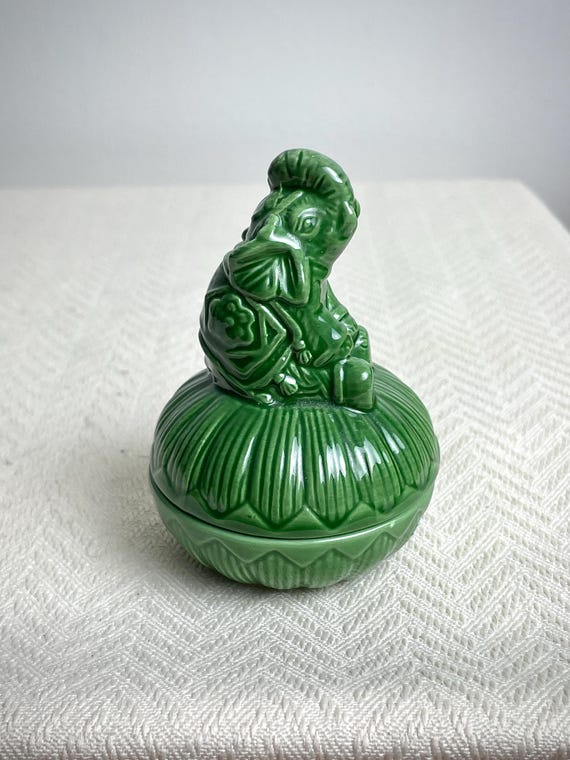Vintage Majolica-Style Green Glazed Elephant Trinket … - Gem Vintage Majolica-Style Green Glazed Elephant Trinket … - Gem