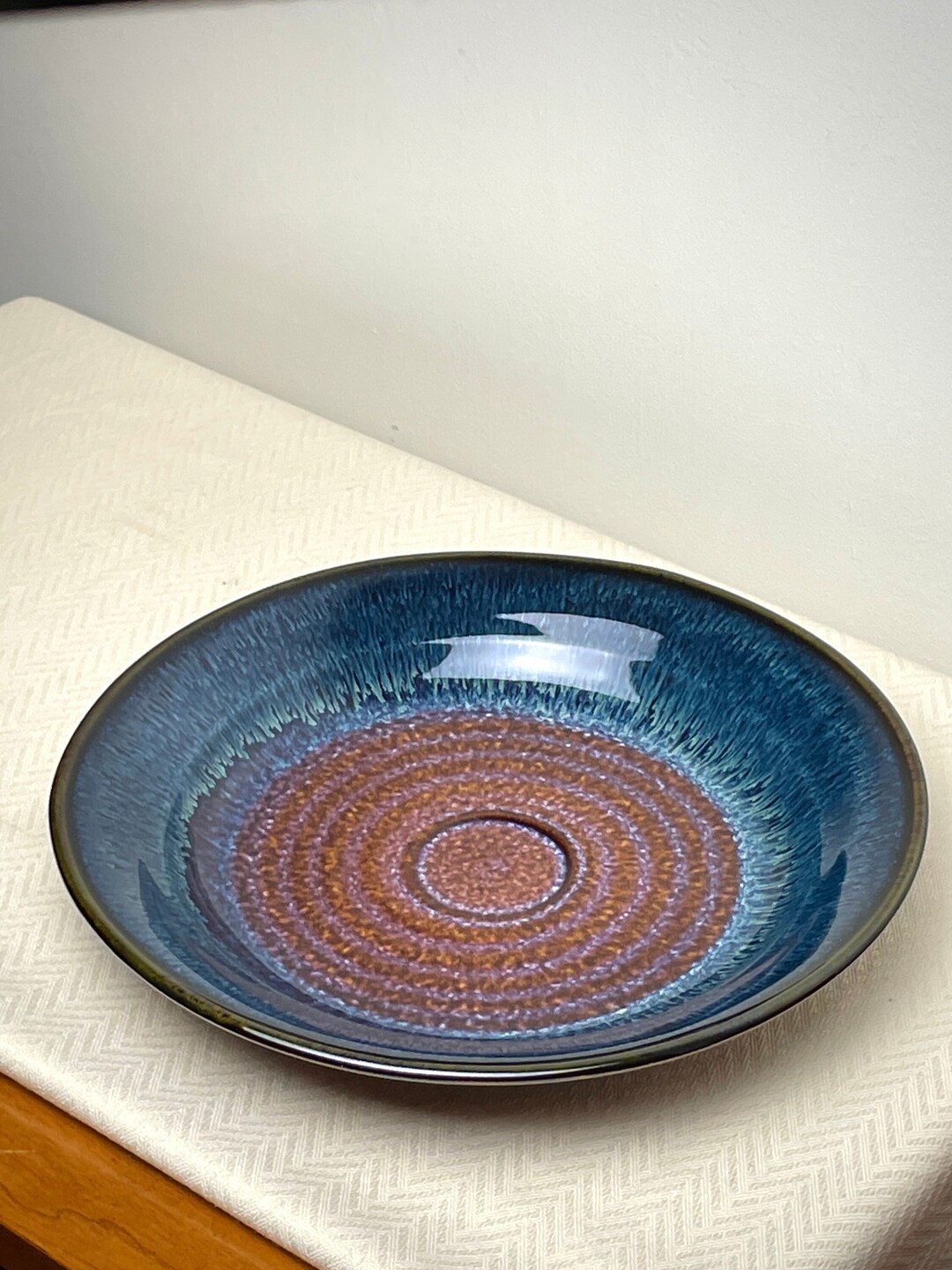 Vintage Bill Campbell Studio Art Pottery Low Profile Bowl in Blue ...
