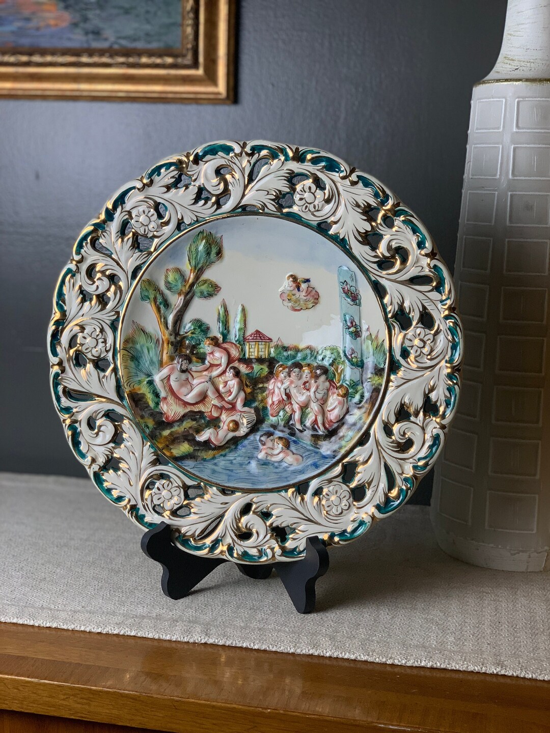 Mid Century Capodimonte Italian Hand Painted Wall Decor Plate - Etsy