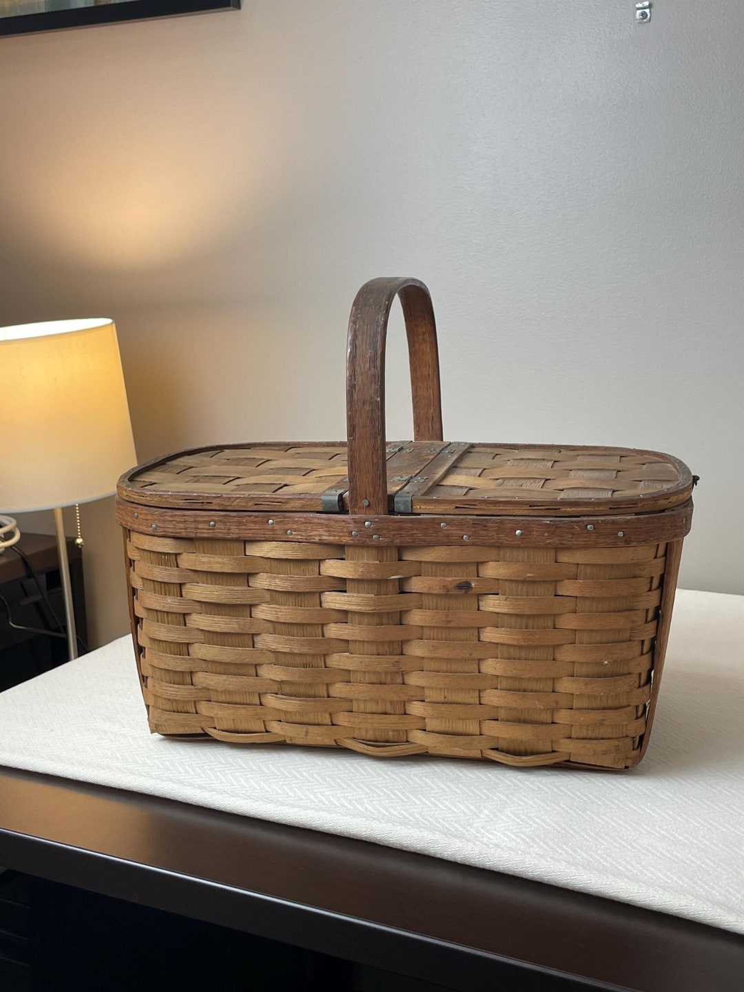 Antique Oak Splint New England Picnic Basket by the Shelton Basket Co ...