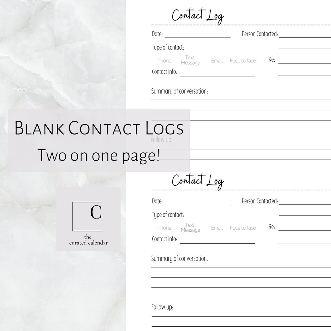 Contact Log Page Two Logs per Page Teacher Log Blank Contact Log - Etsy