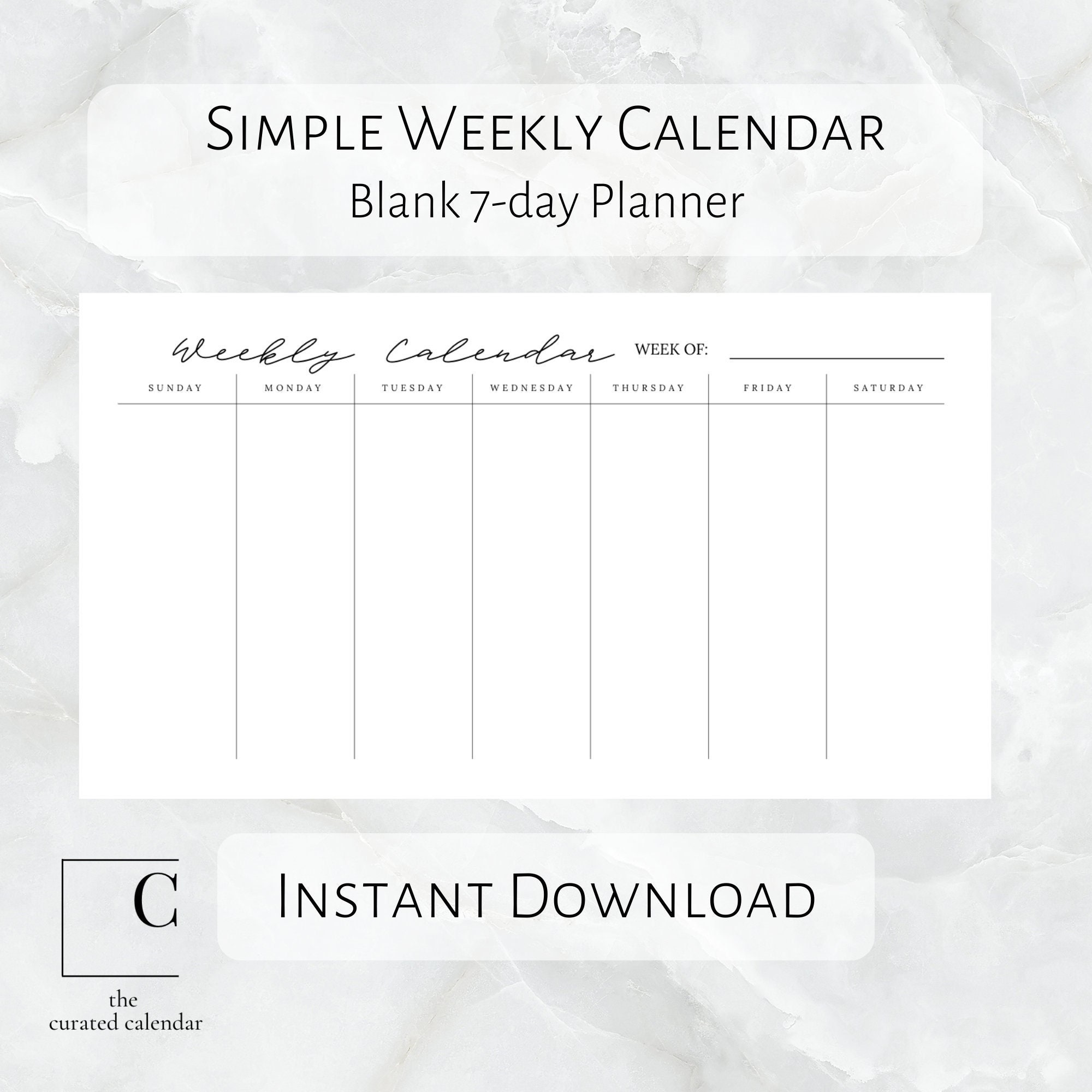 Simple Weekly Calendar Blank Weekly Planner - Etsy