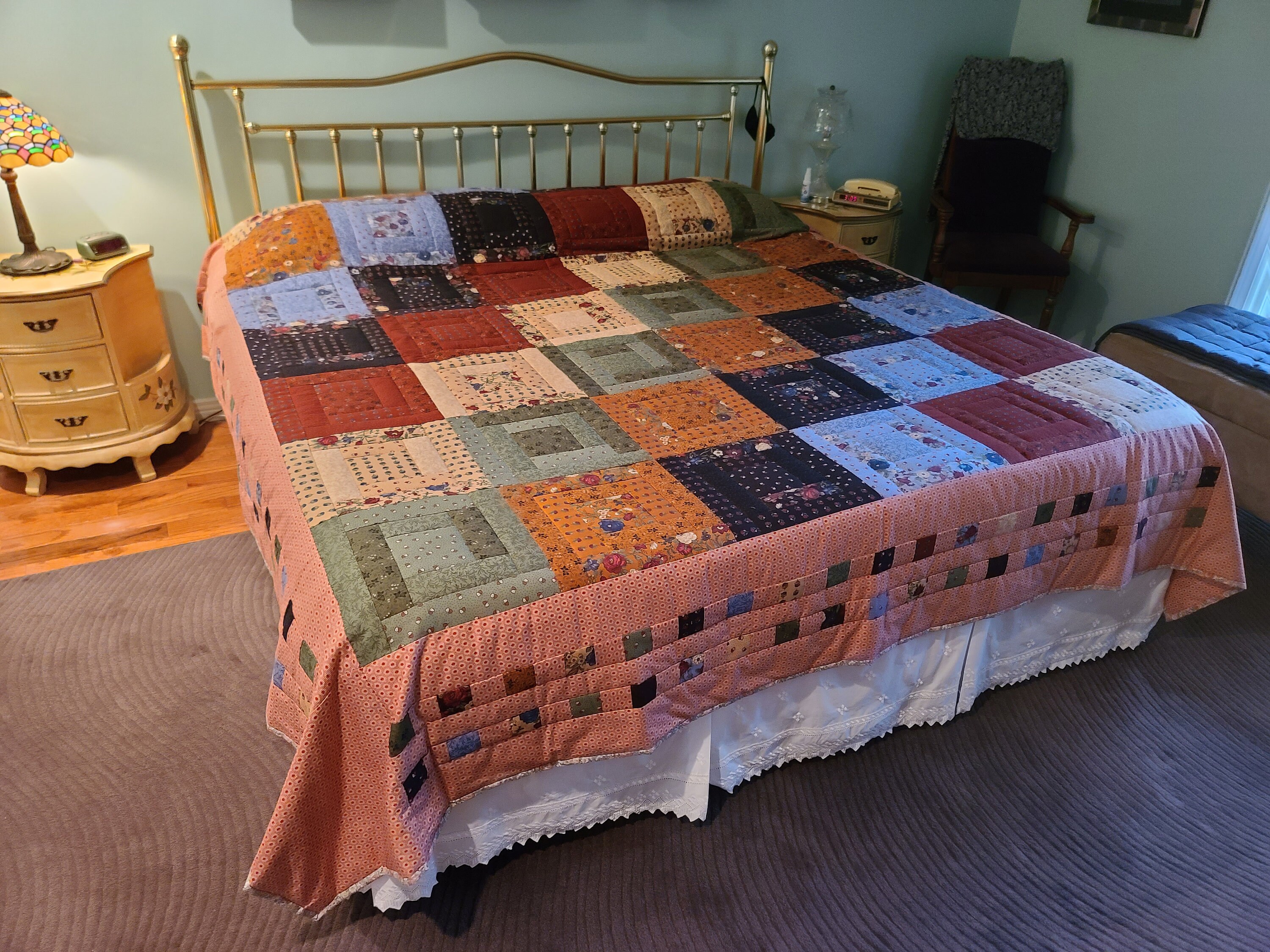 Handmade King Size Quilt, Autumn, Cottage, Harvest Colours, Cotton ...