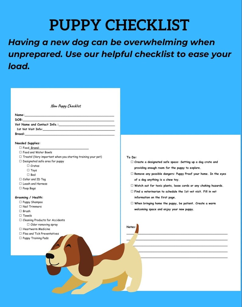 New Puppy Checklist | Puppy Welcome Kit | Puppy Printable| Pet Care ...