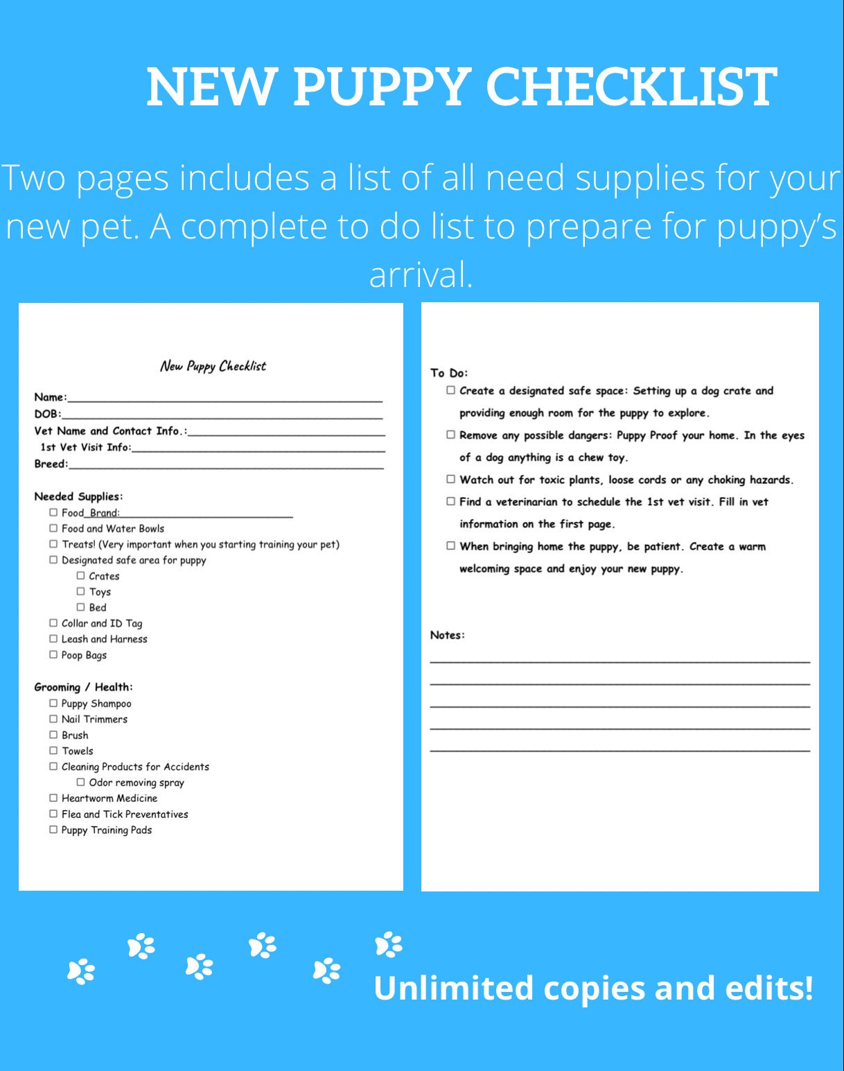 New Puppy Checklist | Puppy Welcome Kit | Puppy Printable| Pet Care ...