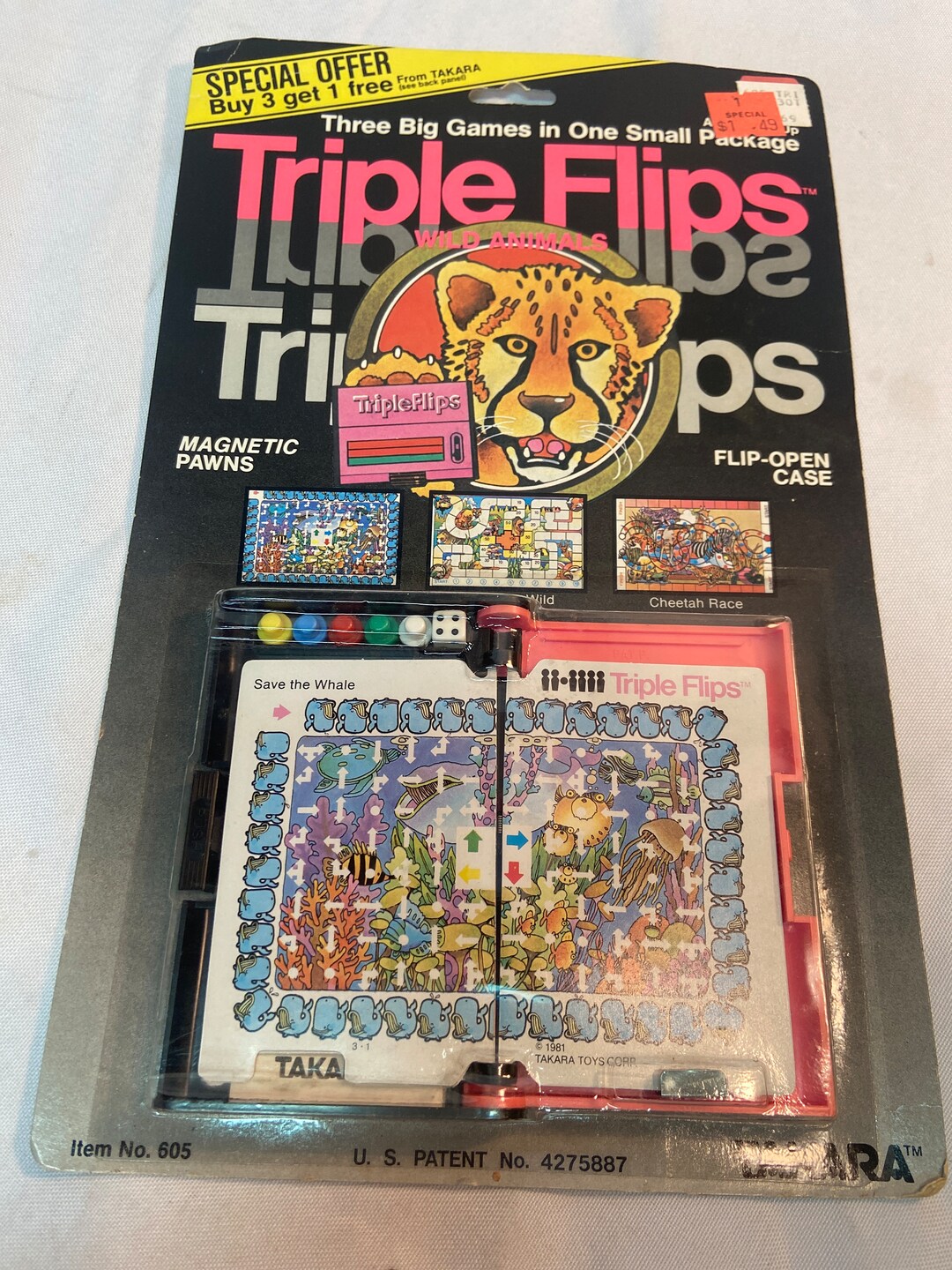 Vintage 1982 Takara Triple Flips Pocket Games Save Whale Call of Wild ...
