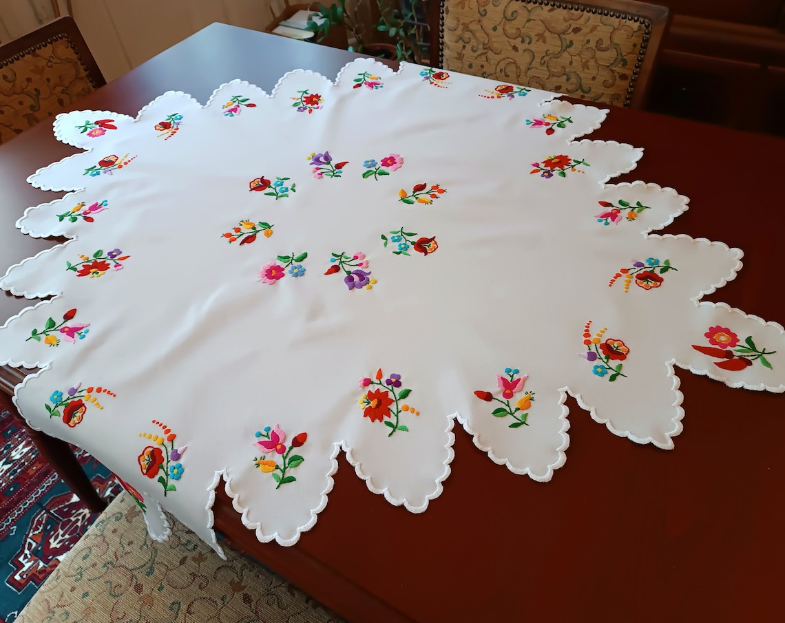 Hungarian Embroidery New, Handmade Square Tablecloth, Table Centerpiece ...