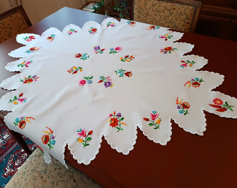Hungarian Embroidery New, Handmade Square Tablecloth, Table Centerpiece ...