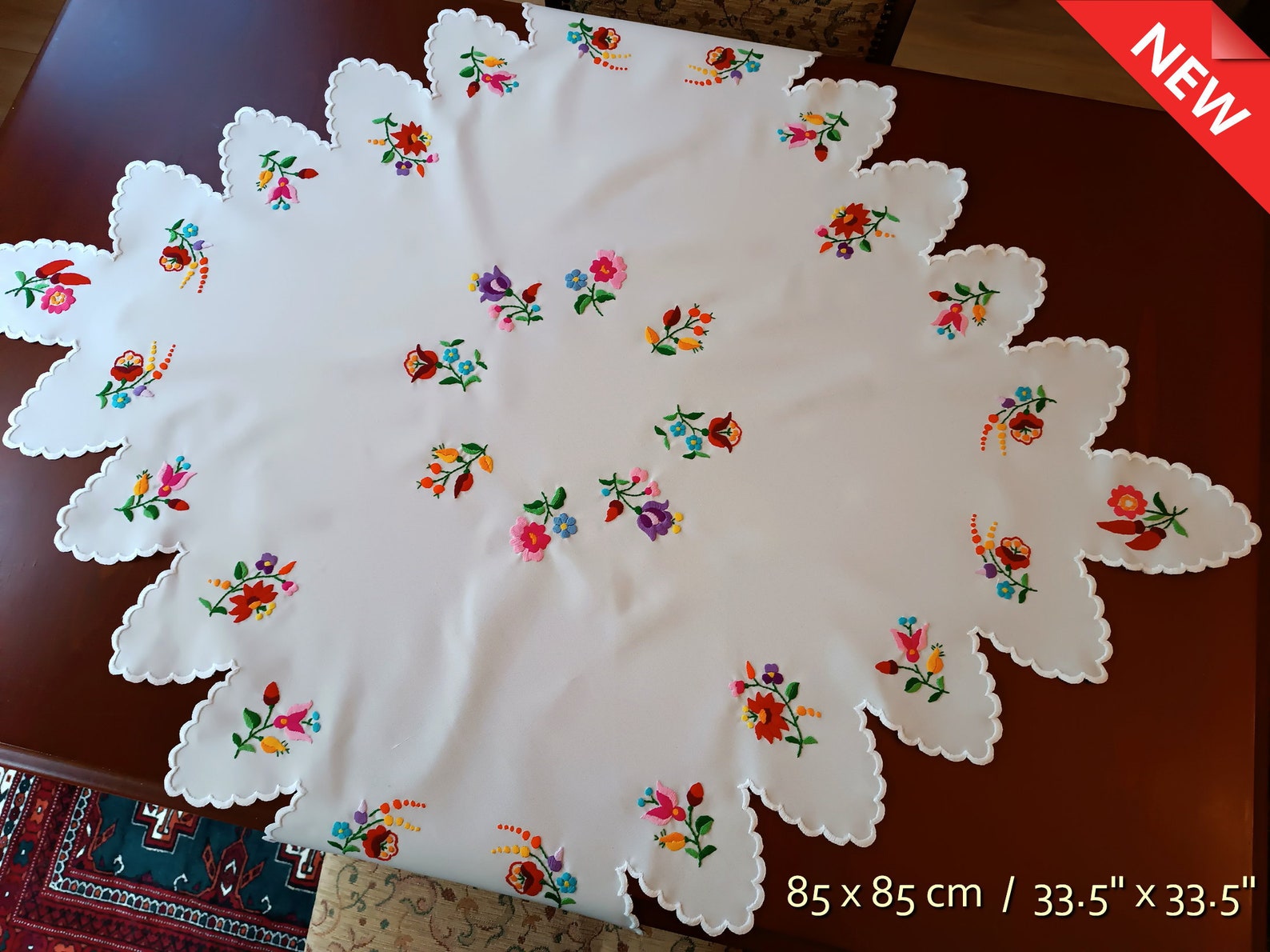 Hungarian Embroidery New, Handmade Square Tablecloth, Table Centerpiece ...