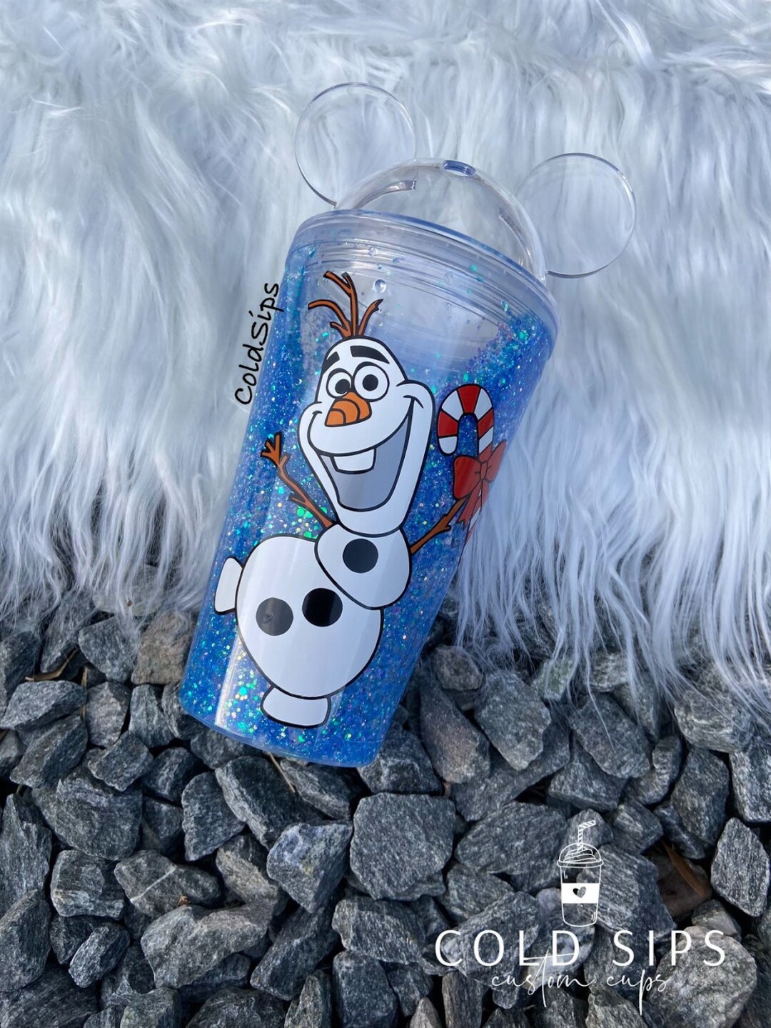 Blue Candy Cane Frozen Olaf Snow Globe Glitter Cold Cup Personalized ...