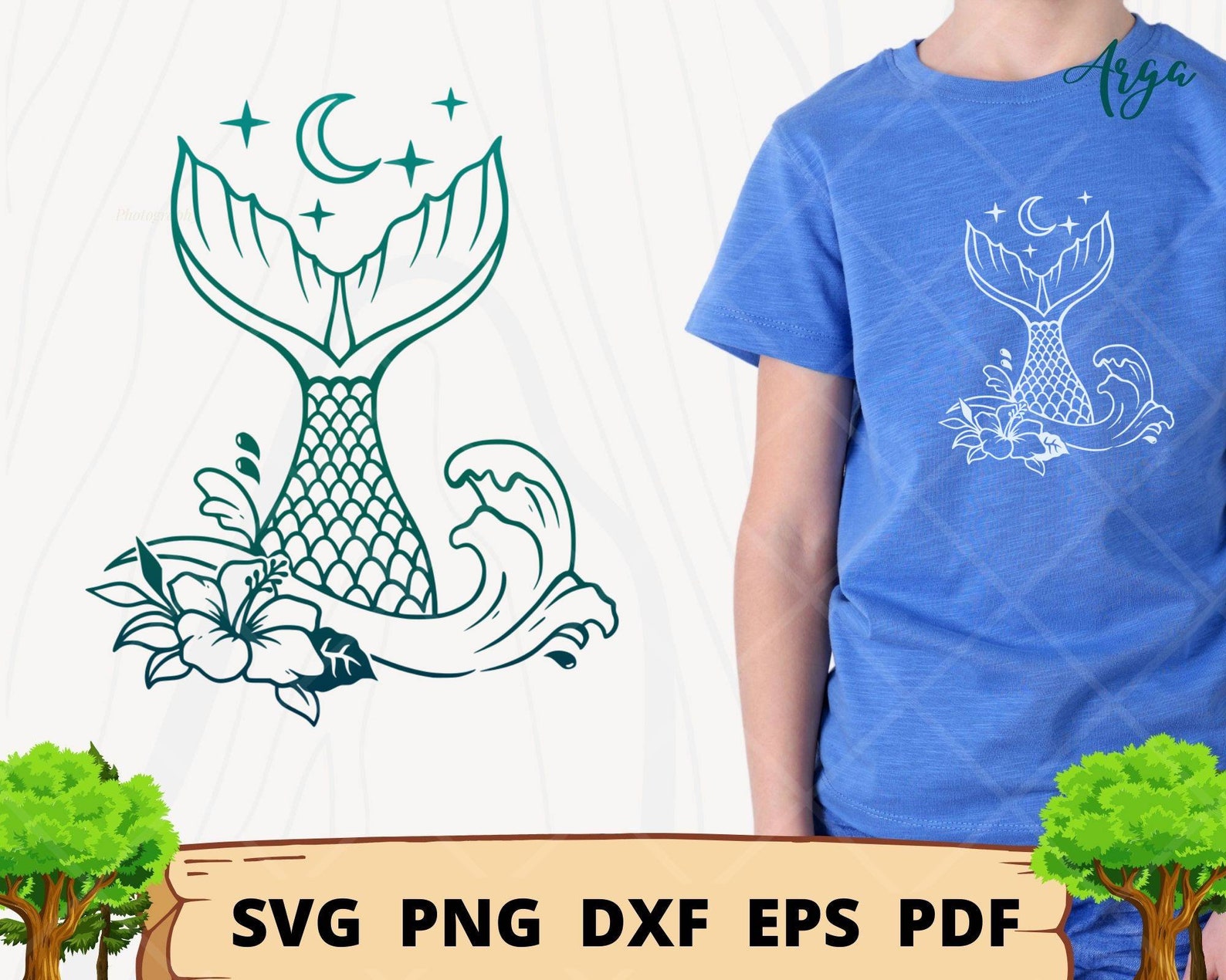 Floral Mermaid Tail, Mermaid Tail Svg, Mermaid Tail With Flower ...