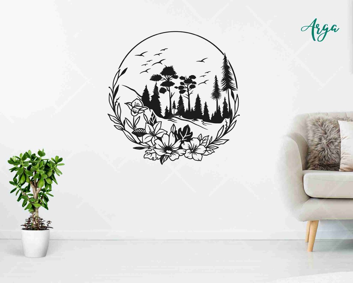 Forest in Flower Frame Forest Scene SVG Floral Forest Wall | Etsy