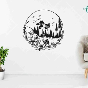 Forest in Flower Frame, Forest Scene SVG, Floral Forest Wall Decoration ...