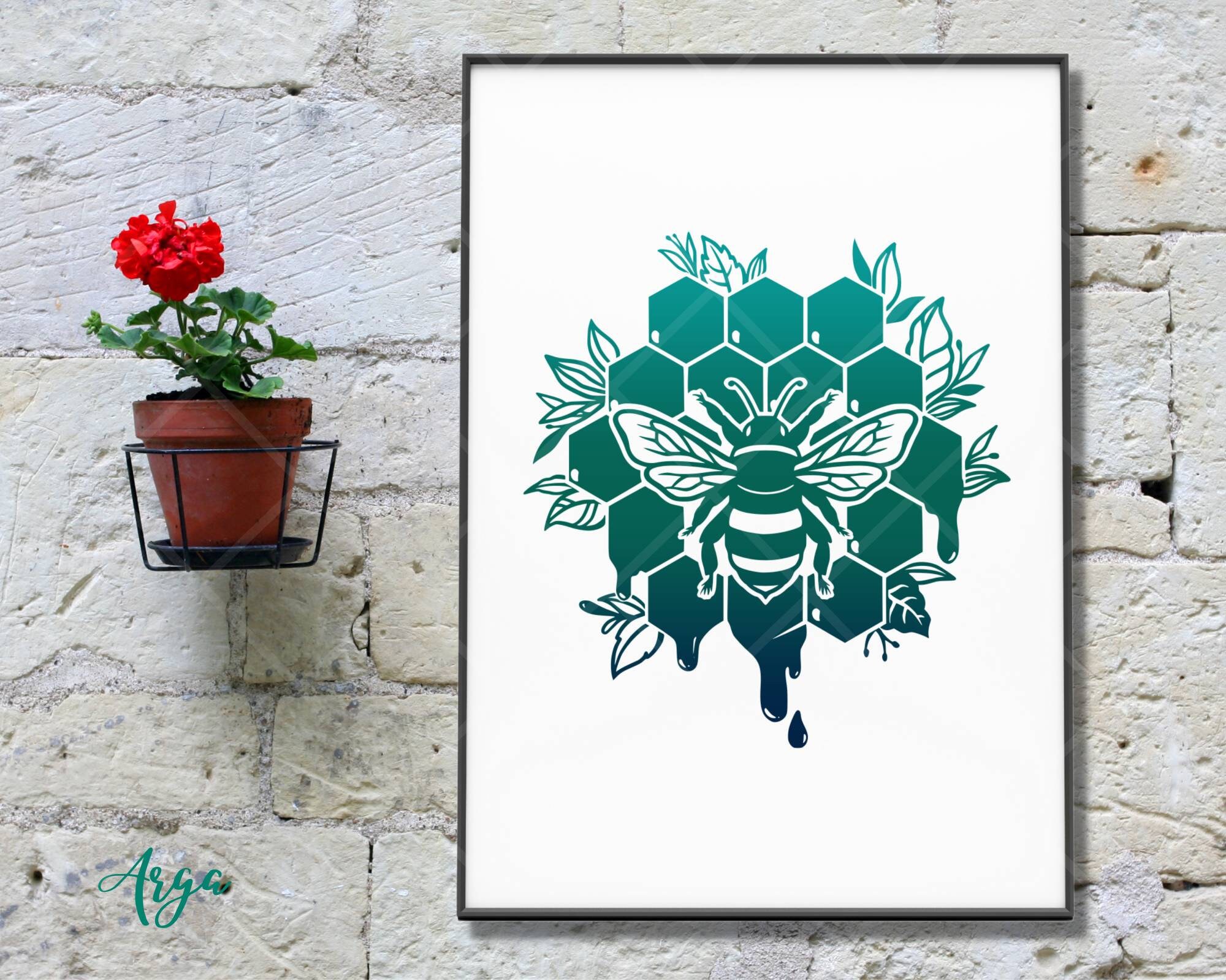 Floral Honey Comb Svg Honeycomb With Flower Svg Honey Bee - Etsy Canada