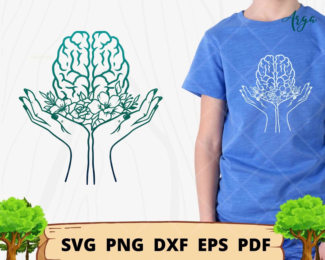 Hand Holding Brain Svg Brain Svg Mental Health Svg Floral - Etsy