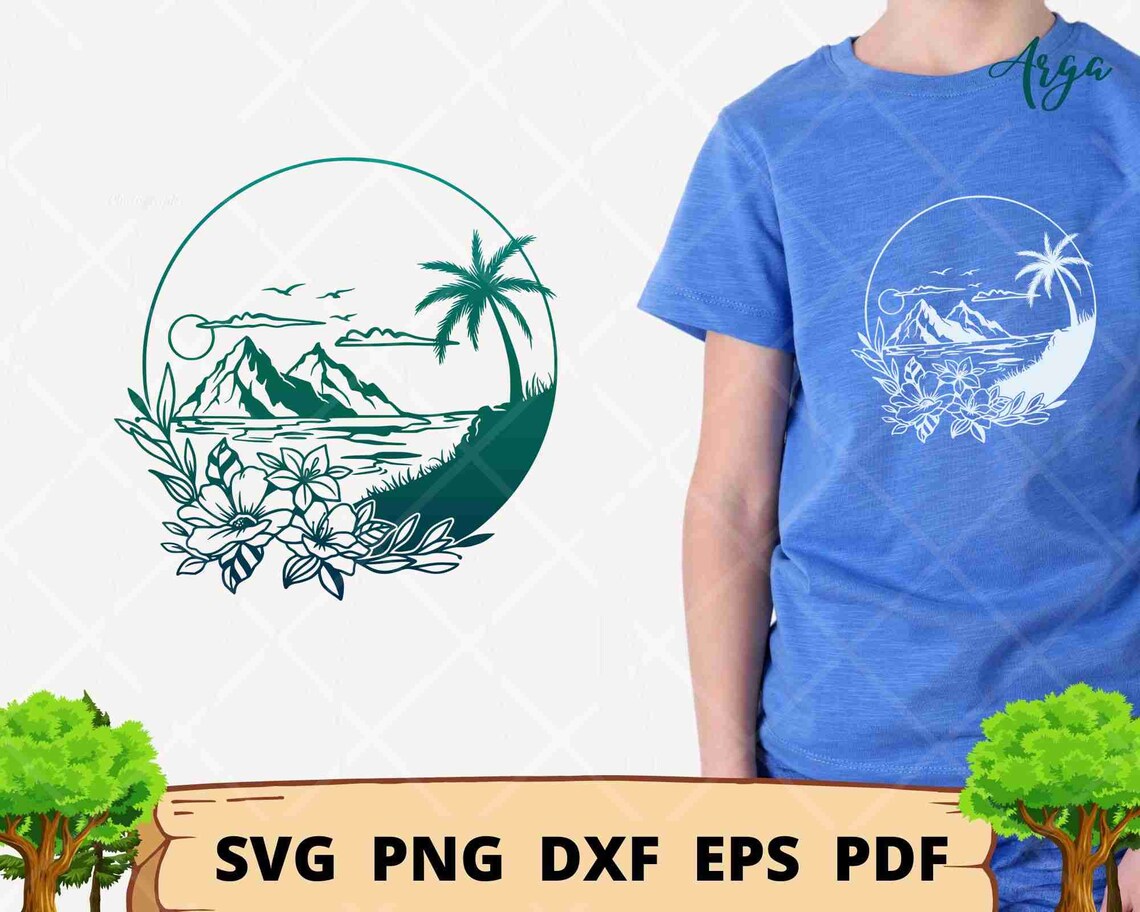 Island Svg, Floral Beach SVG, Beach Scene Svg, Tropical Beach Svg ...