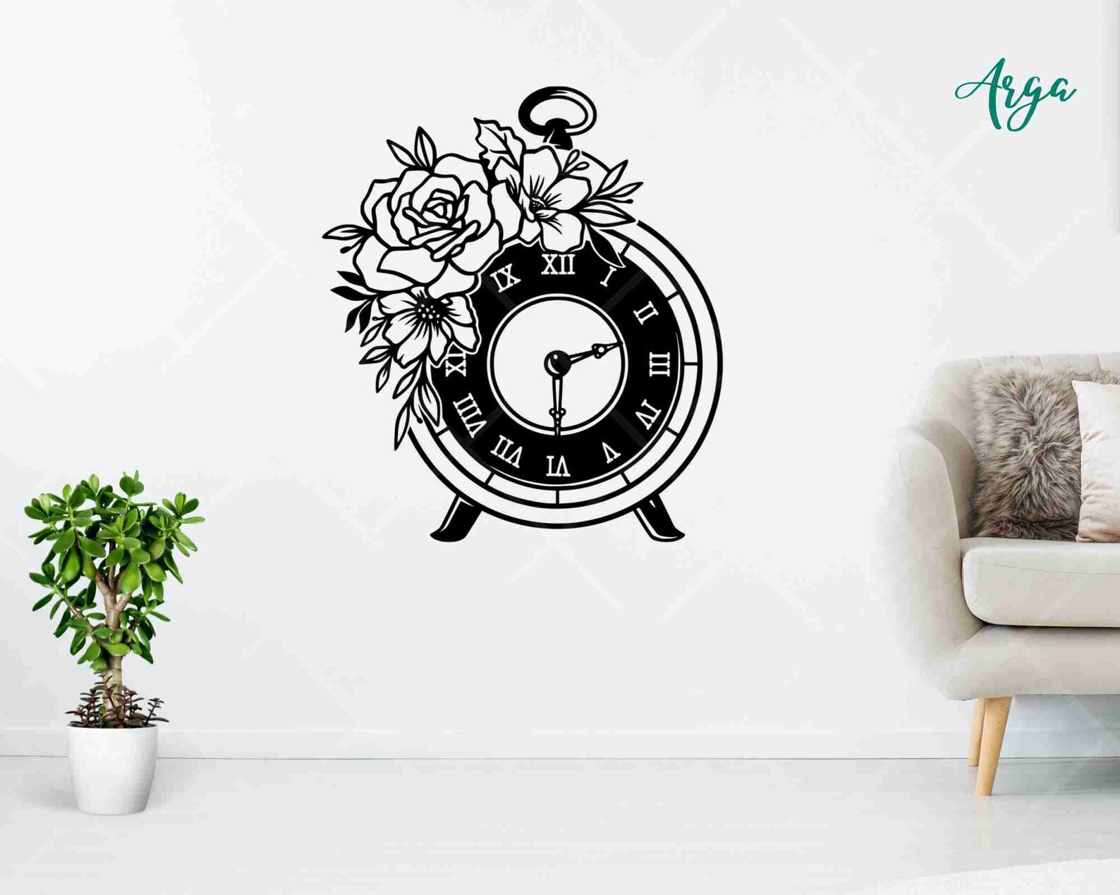 Vintage Clock Svg Clock Svg With Flower Watch Svg Clock | Etsy