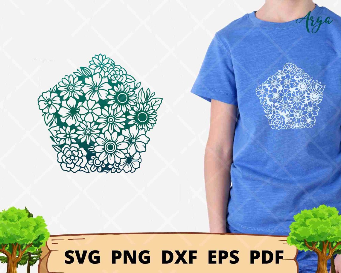 Pentagon Flowers Svg Floral Pentagon Svg Pentagon Frame Svg | Etsy