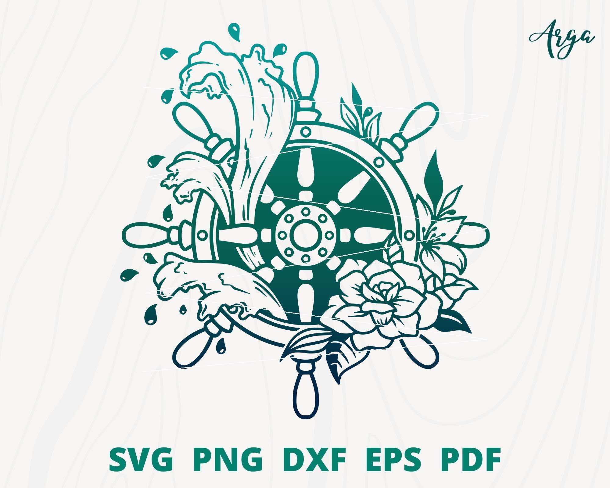 Ship Wheel With Wave, Steering Wheel Svg, Flower Ship Wheel Svg, Ship ...