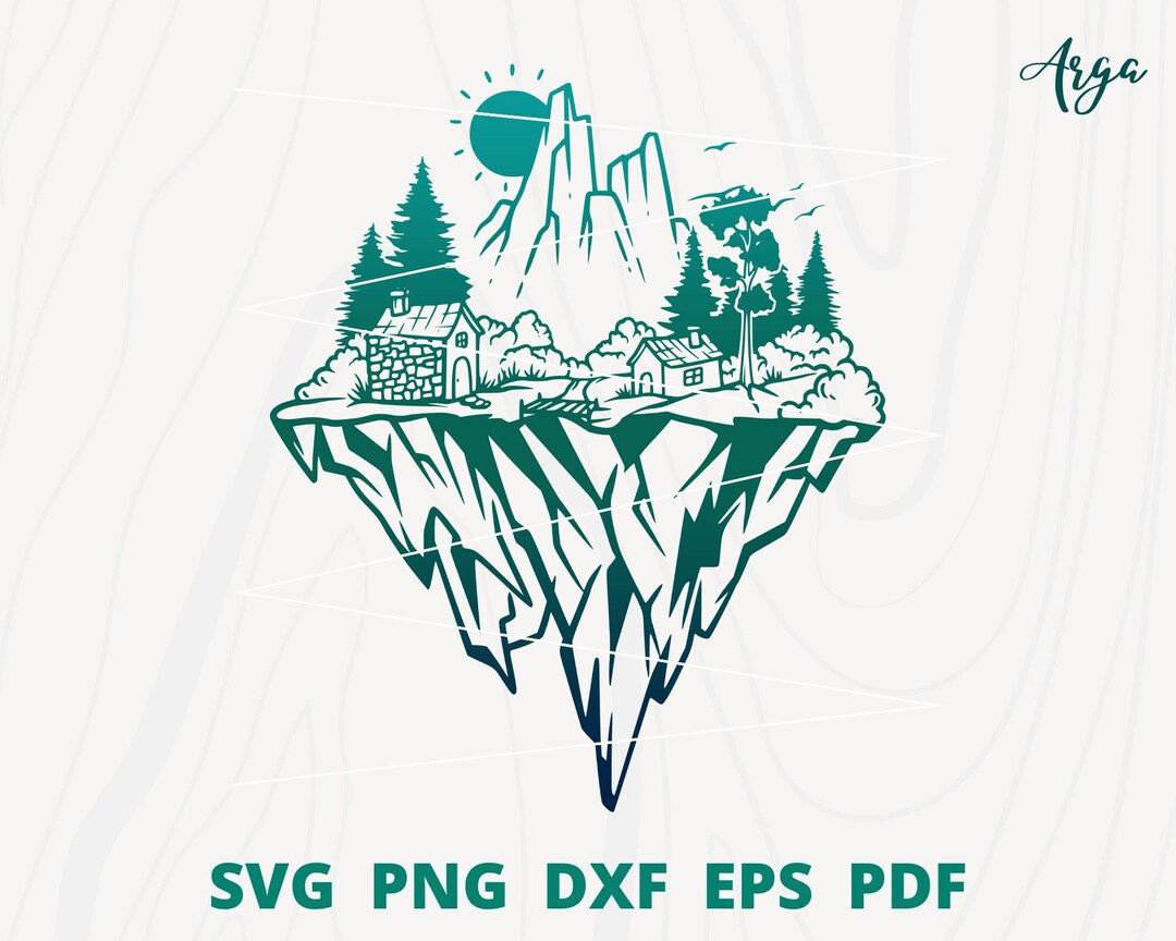 Floating Village Svg, Floating Island Svg, Sky Island Svg, Village in ...