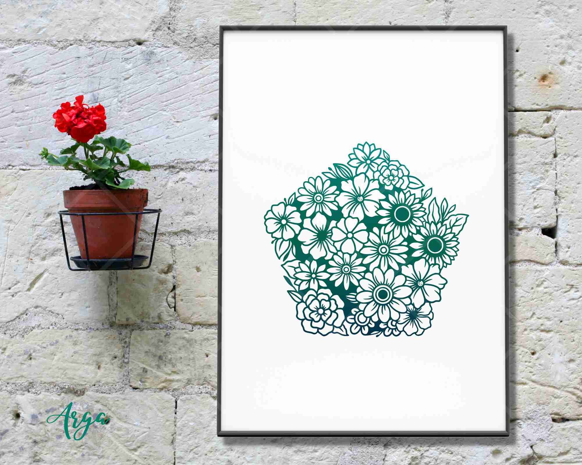 Pentagon Flowers Svg Floral Pentagon Svg Pentagon Frame Svg | Etsy