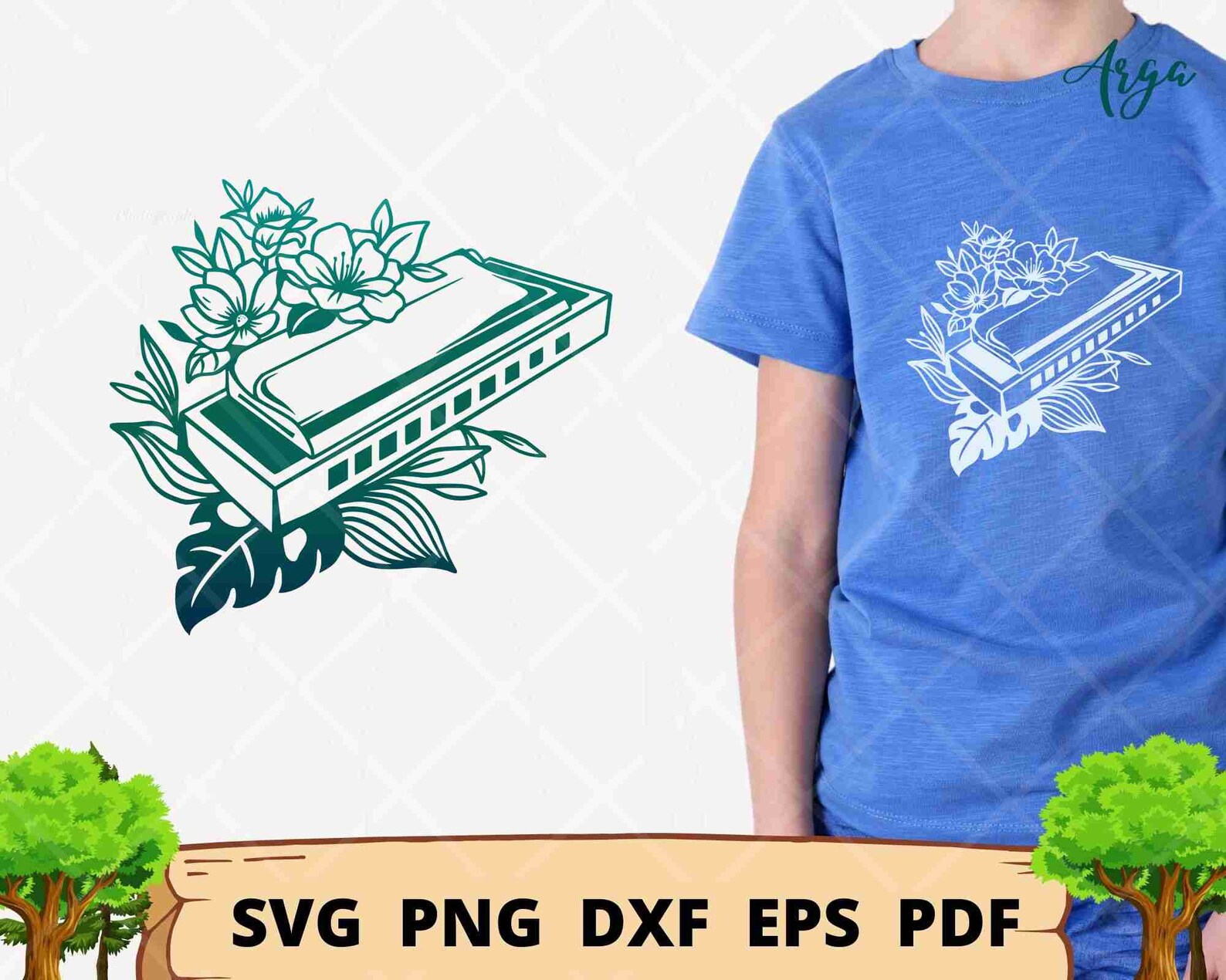 Floral Harmonica Svg Harmonica Png Music Instrument Svg - Etsy