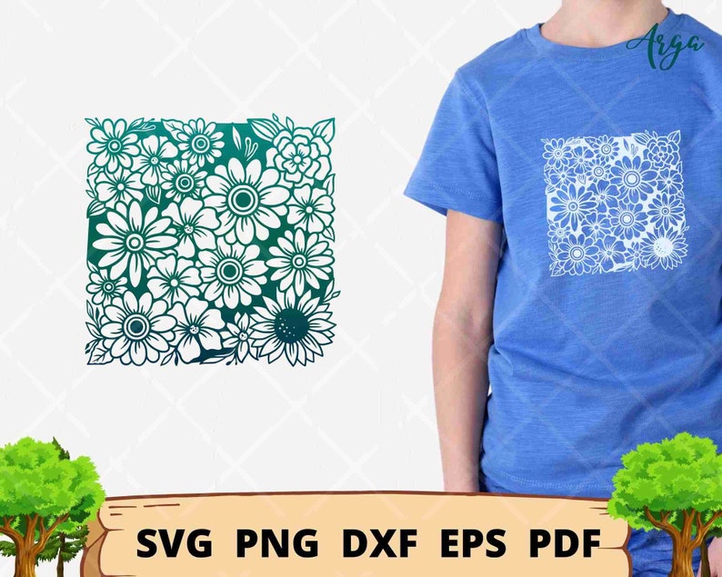 Square Flowers Svg Floral Square Svg Rectangle Flowers for | Etsy