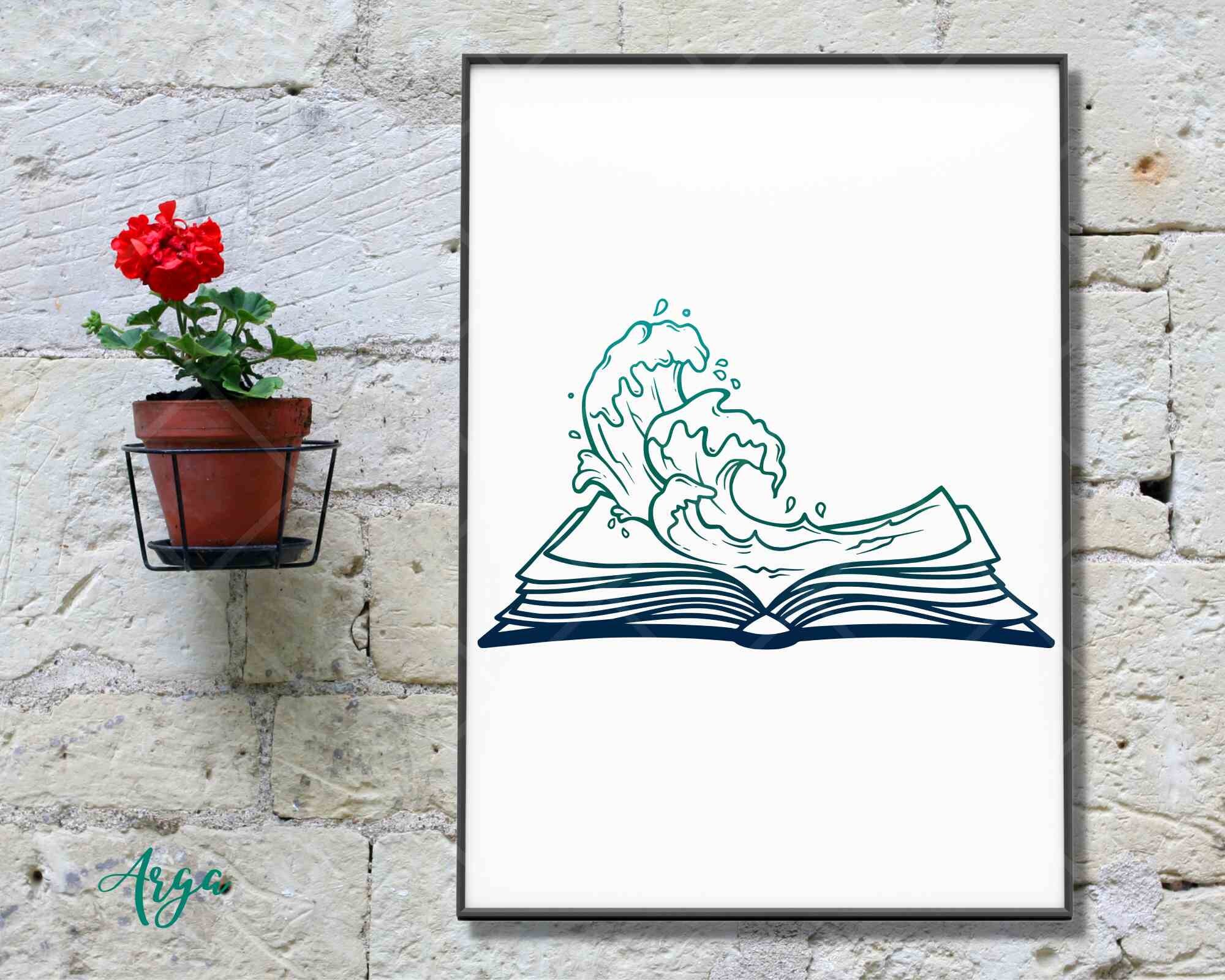 Wave Book Svg, Wave SVG, Wave Scene Svg, Book Svg Design, Wave Wall ...
