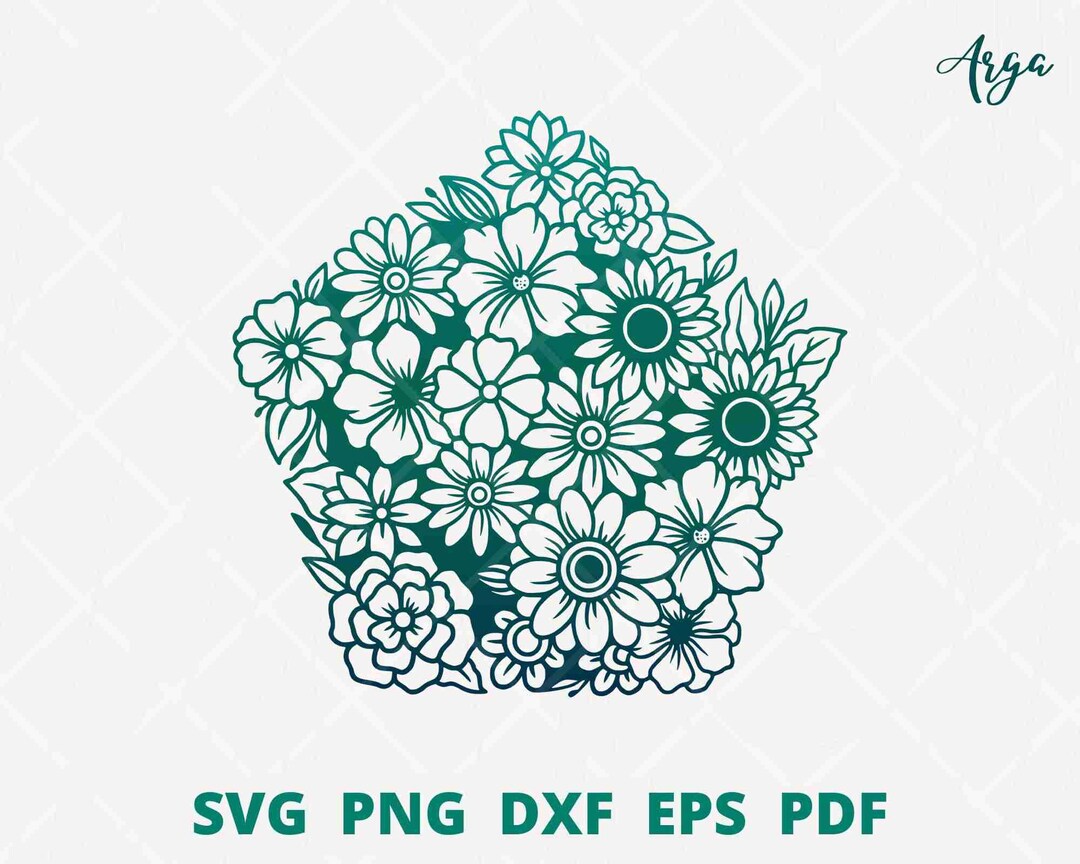 Pentagon Flowers Svg, Floral Pentagon Svg, Pentagon Frame Svg ...