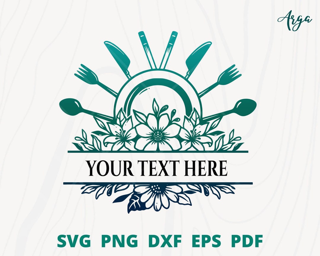 Split Monogram Cutlery Svg, Restaurant Logo, Floral Cutlery Frame, DIY ...