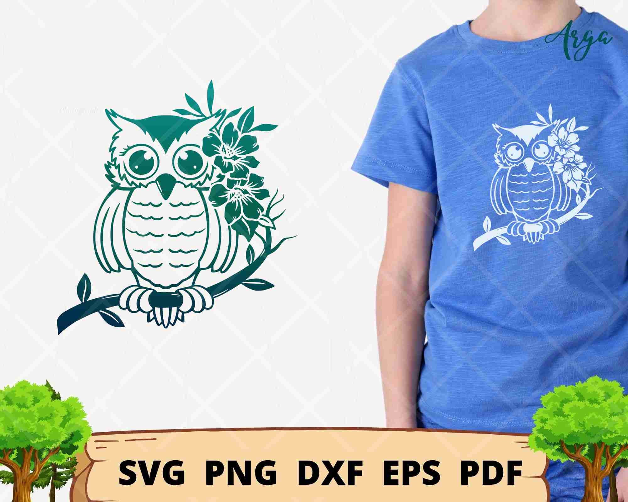 Eule auf ast svg, Floral Eule SVG, Eule png Sublimation, Eule mit Blume ...