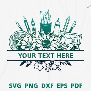 Split Monogram Flower Teacher Svg, Teacher Svg, Split Teacher Frame Svg ...