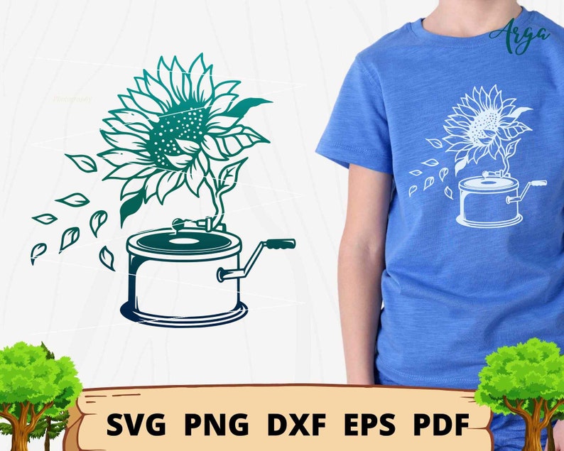 Sunflower Svg, Gramophone Svg, Sunflower Gramophone, Phonograph Svg ...