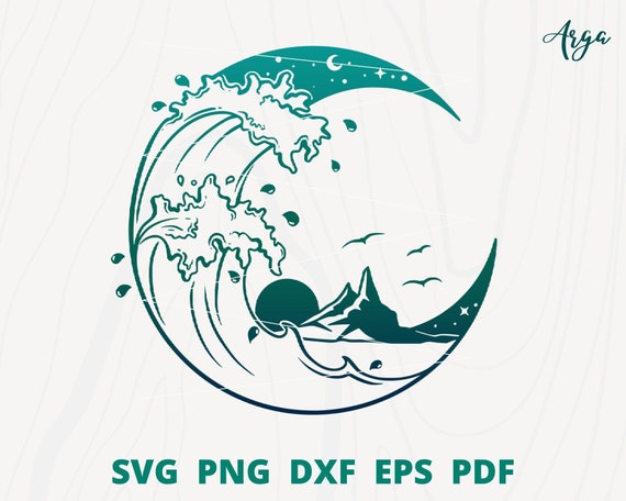 Wave on Crescent Moon Wave Scene Svg Wave SVG Wave on Moon - Etsy