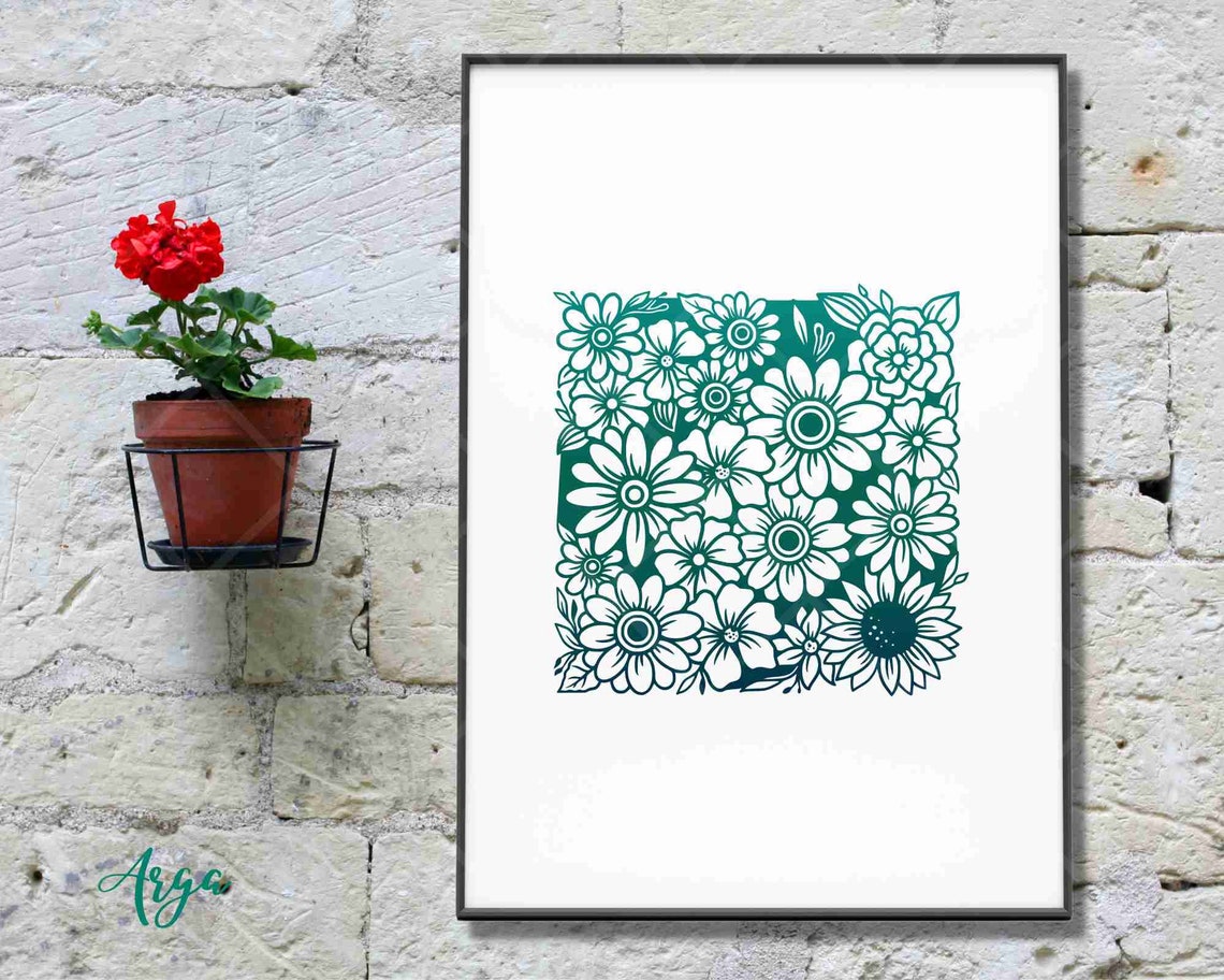 Square Flowers Svg Floral Square Svg Rectangle Flowers for | Etsy