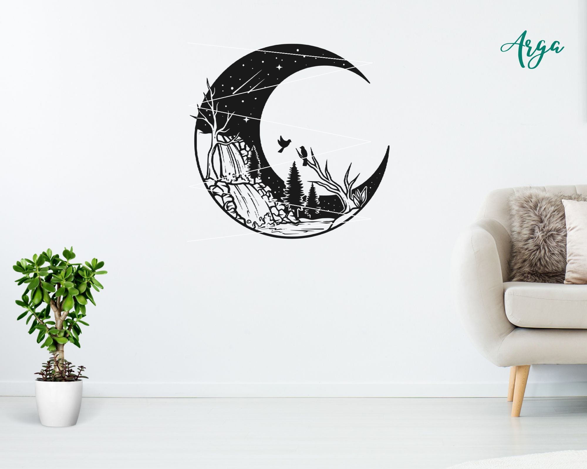Waterfall on the Moon Svg Crescent Moon Svg Waterfall Scene - Etsy