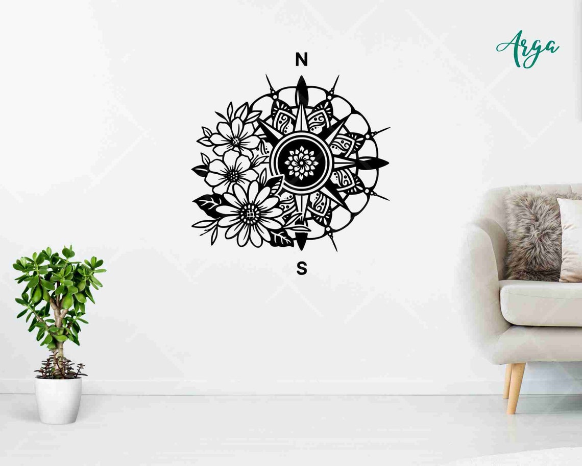 Floral Mandala Compass Svg Floral Compass Svg Compass With | Etsy