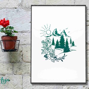 Forest Scene SVG, Floral Forest Wall Decoration, Sunbrust Over the ...