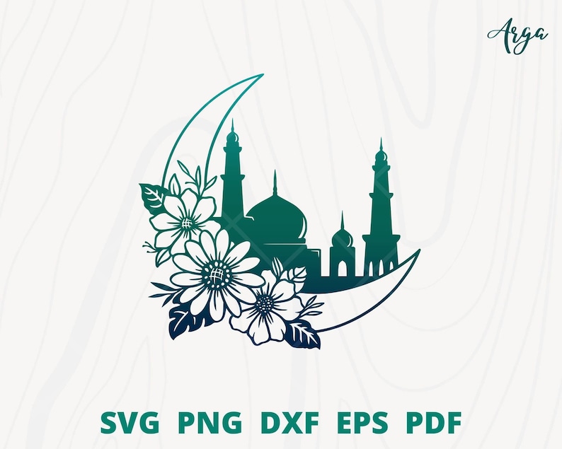 Mosque in Floral Moon Svg, Floral Mosque Svg, Islamic Svg, Ramadan Svg ...