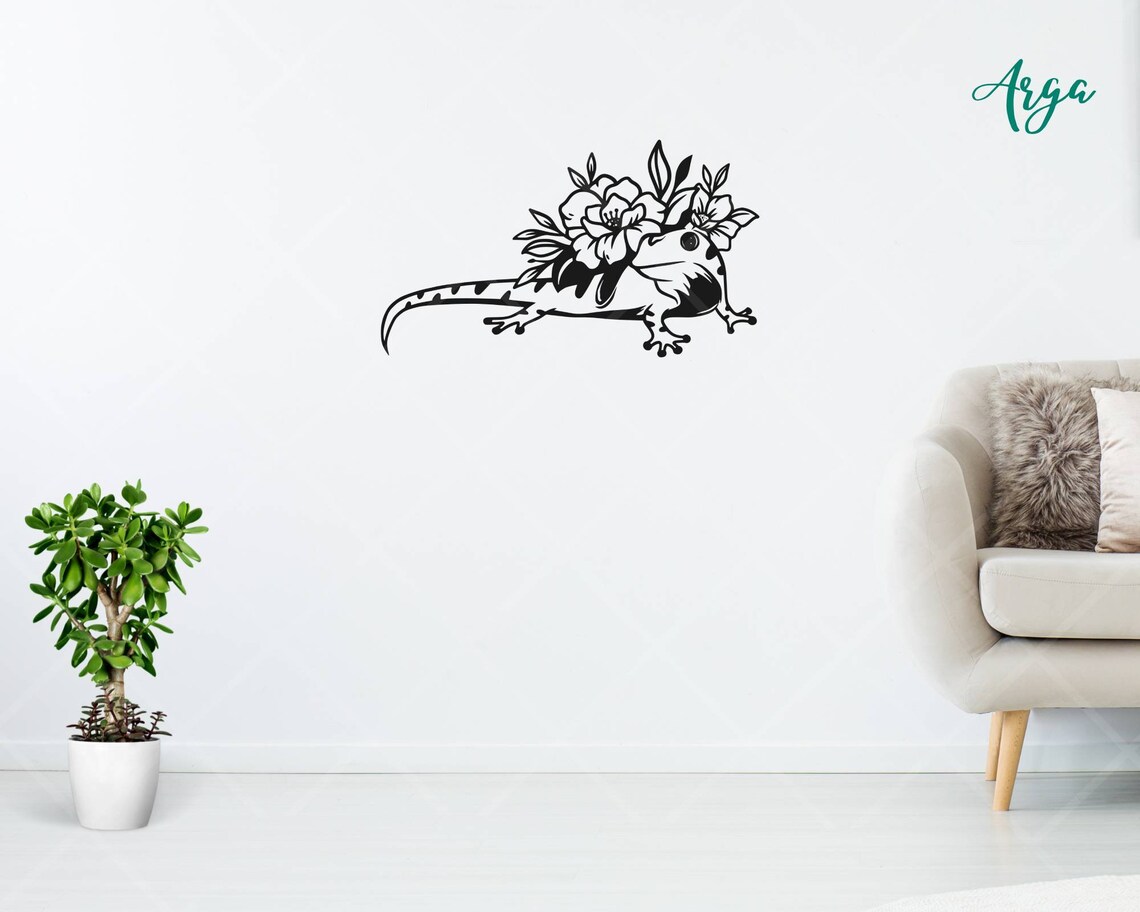 Floral Gecko Svg, Lizard With Flower Svg, Gecko Svg, Floral Lizard Svg ...