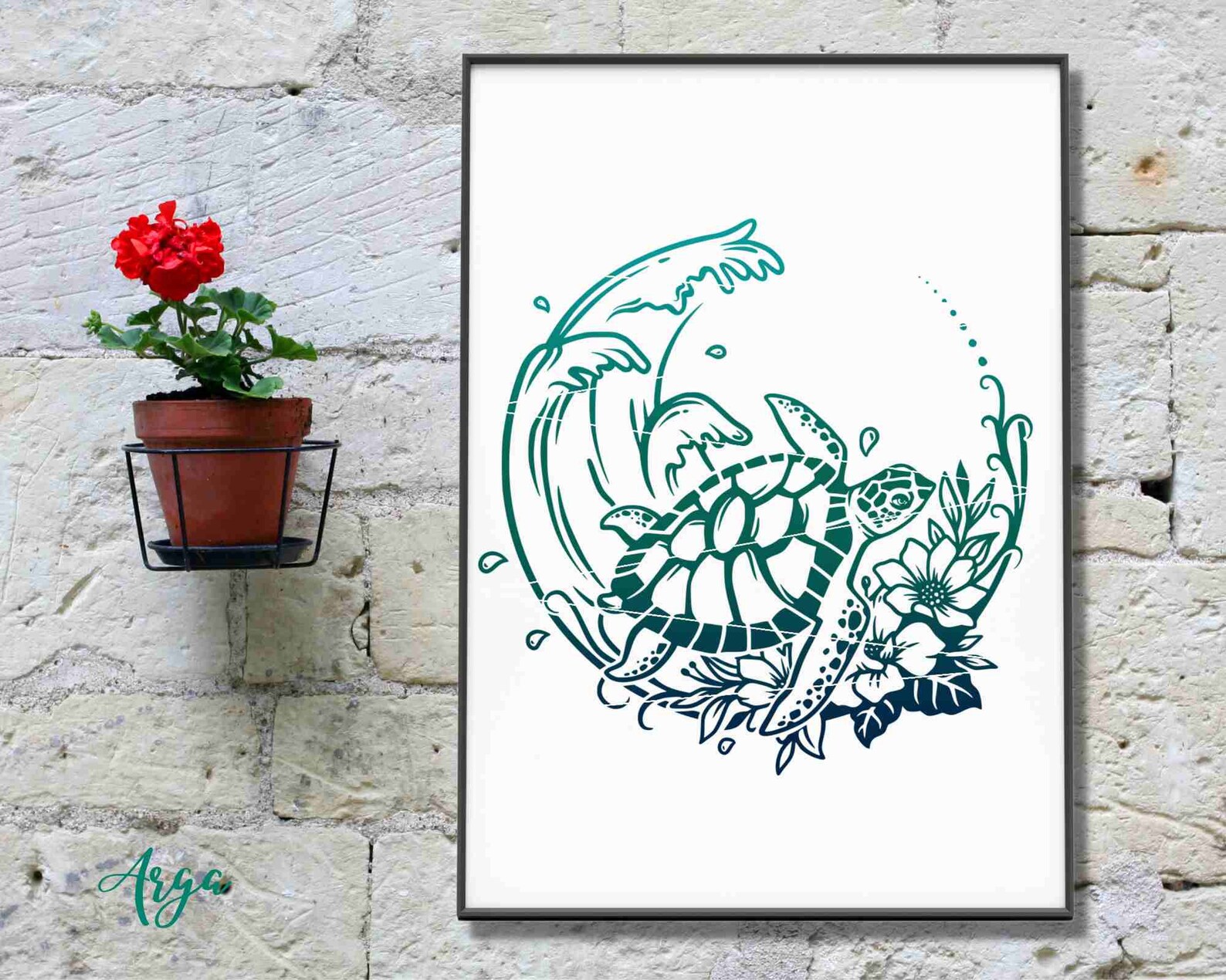 Turtle With Wave Svg Turtle Svg File Sea Turtle Svg Flower - Etsy