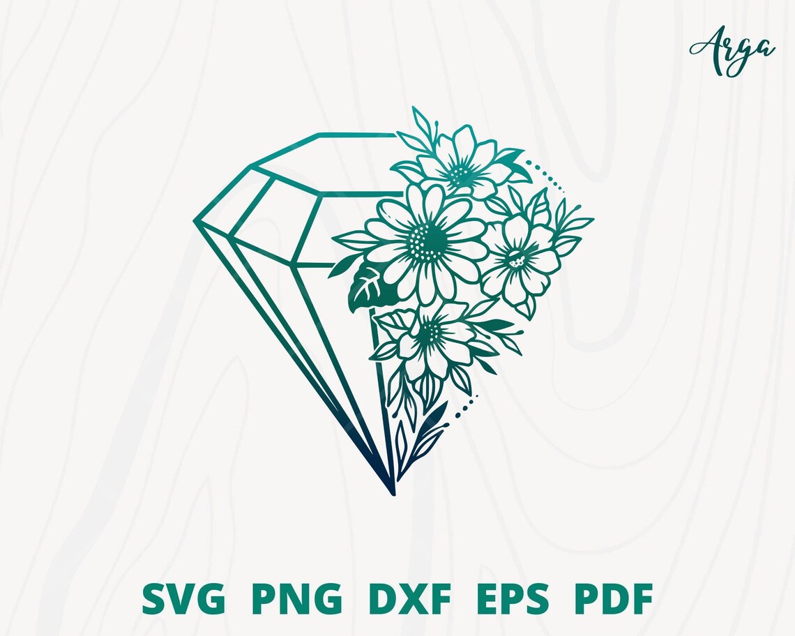 Floral Diamond Svg Diamond Png Diamond With Flower Svg | Etsy